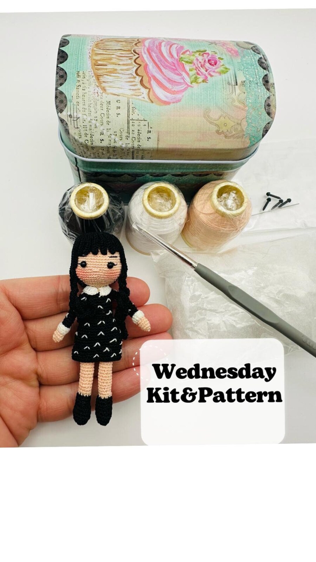 Wednesday Addams Amigurumi Kit Wednesday Miniature Pattern Vintage Yarn ...