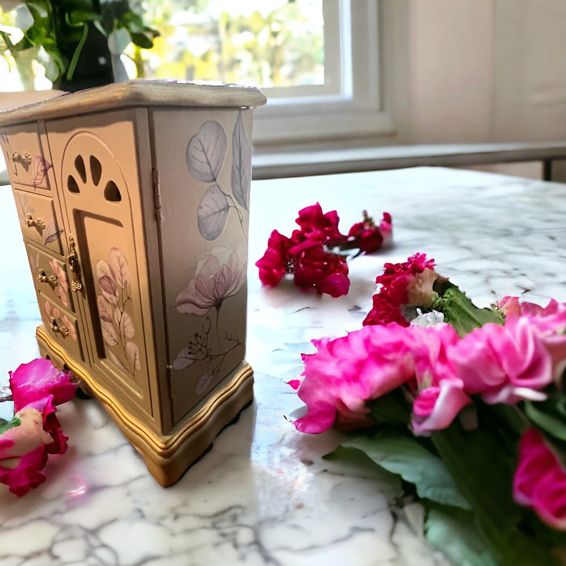 Flowers Jewelry Box / Wood Hand Painted Jewelry Box/ Gift for Her/pink ...