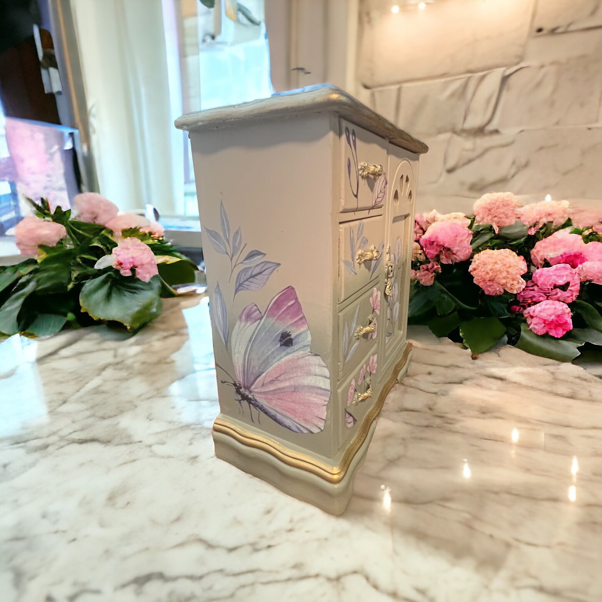 Flowers Jewelry Box / Wood Hand Painted Jewelry Box/ Gift for Her/pink ...