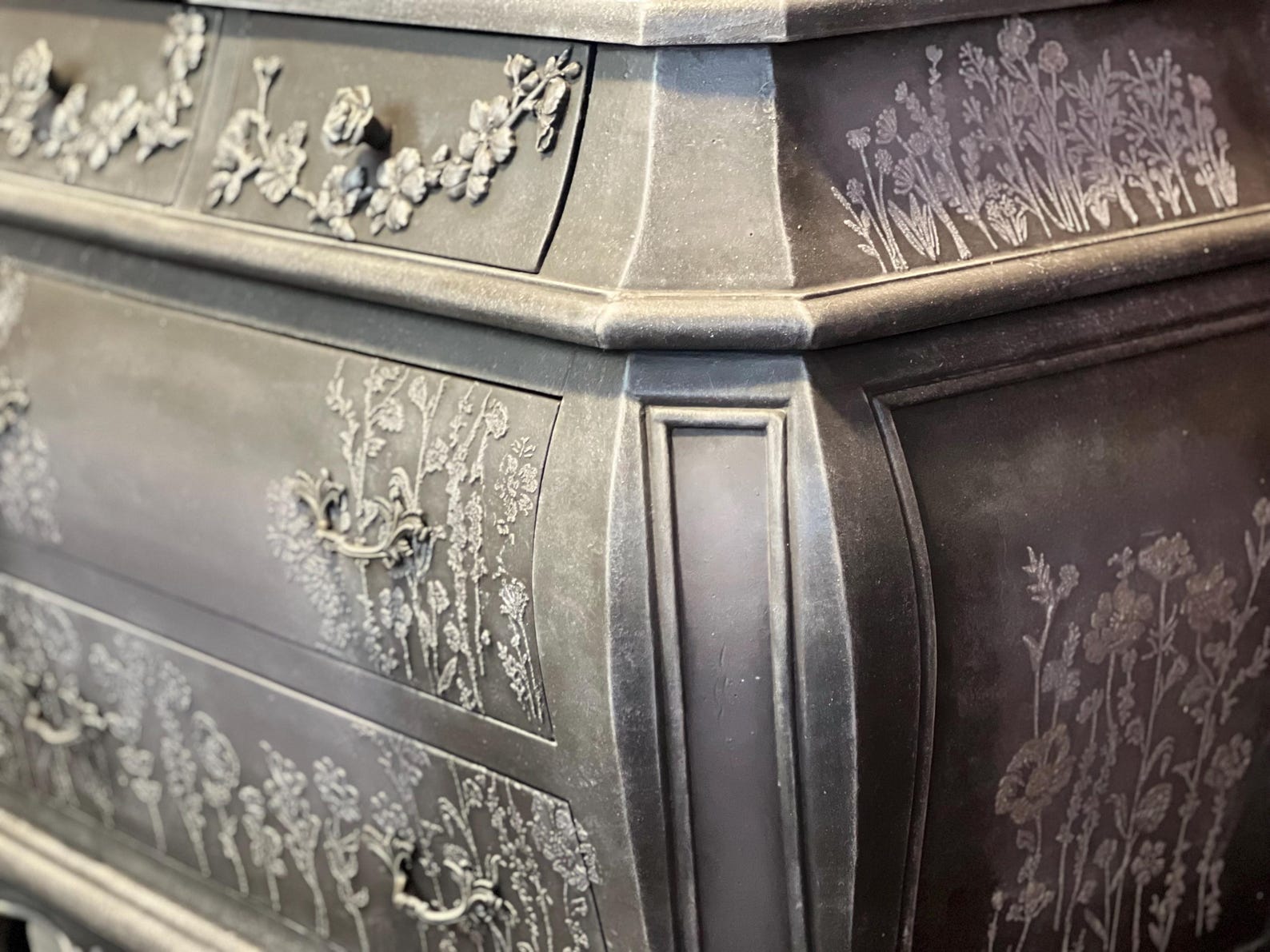 Hand-painted Gray Bombay Chest: Floral Accent French Dresser - Etsy