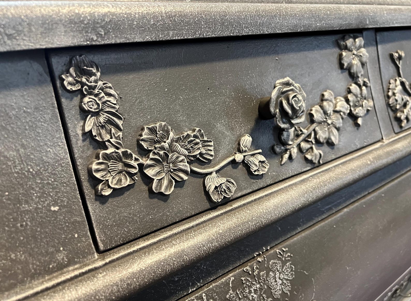 Hand-painted Gray Bombay Chest: Floral Accent French Dresser - Etsy