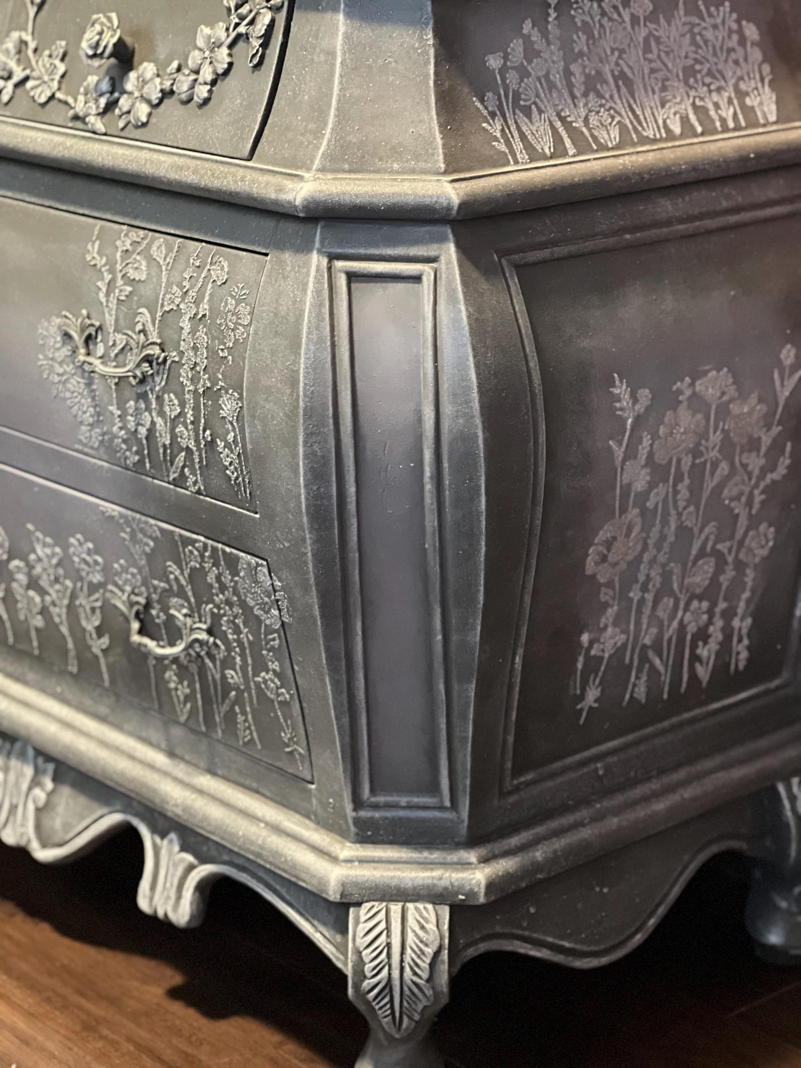 Hand-painted Gray Bombay Chest: Floral Accent French Dresser - Etsy