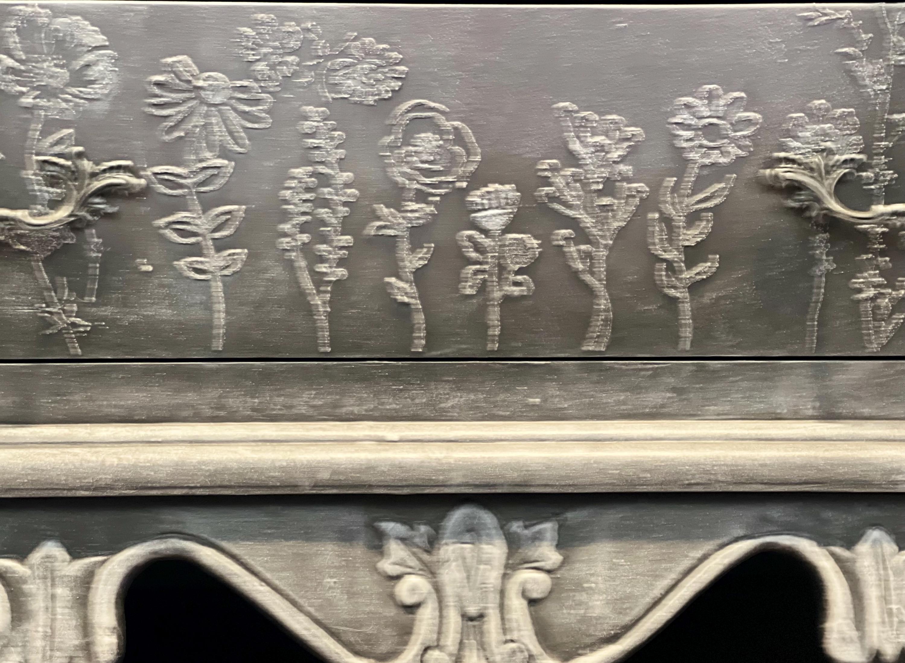 Hand-painted Gray Bombay Chest: Floral Accent French Dresser - Etsy