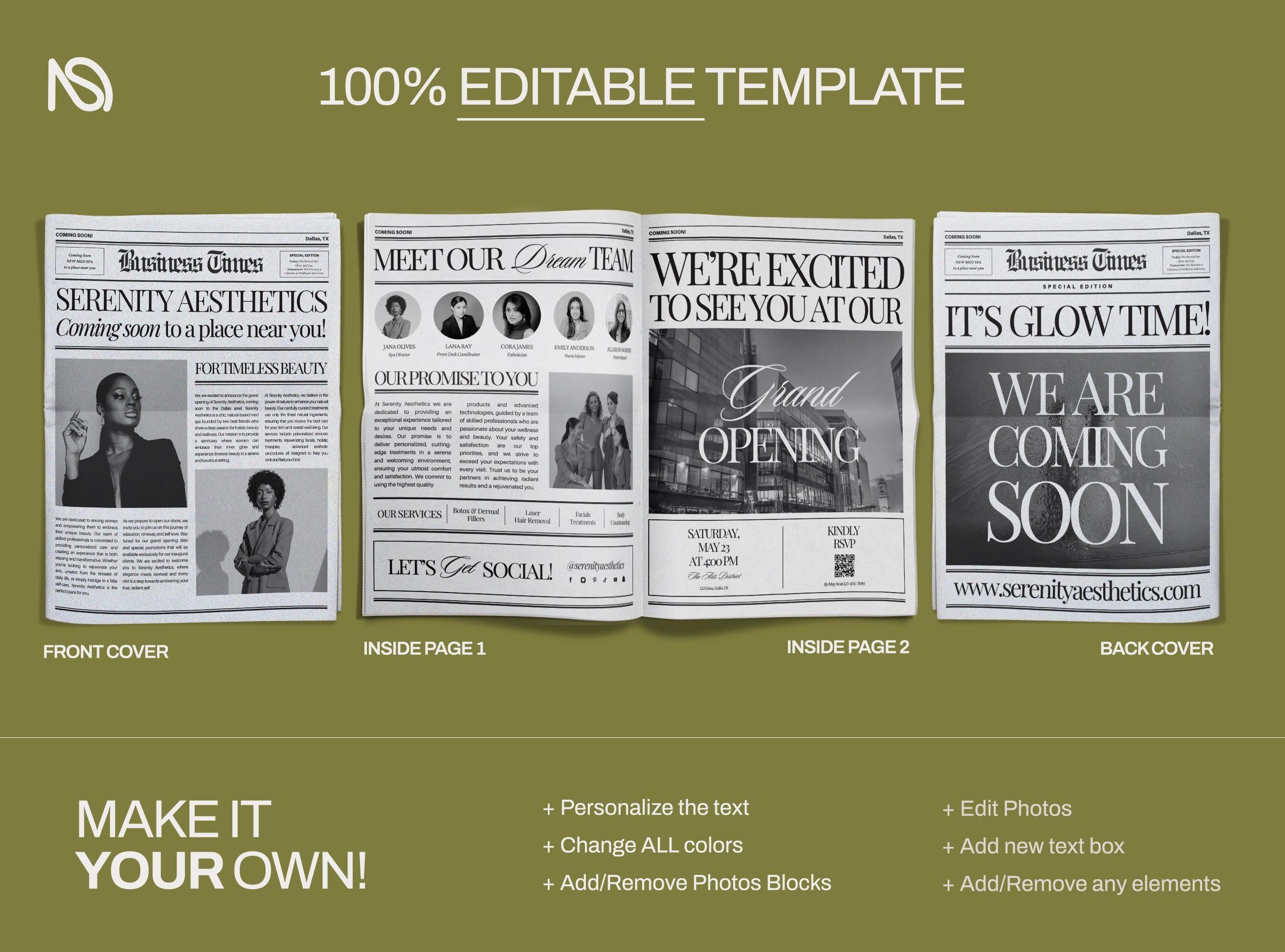 Med Spa Canva Business Newspaper Template, Custom Newspaper for ...