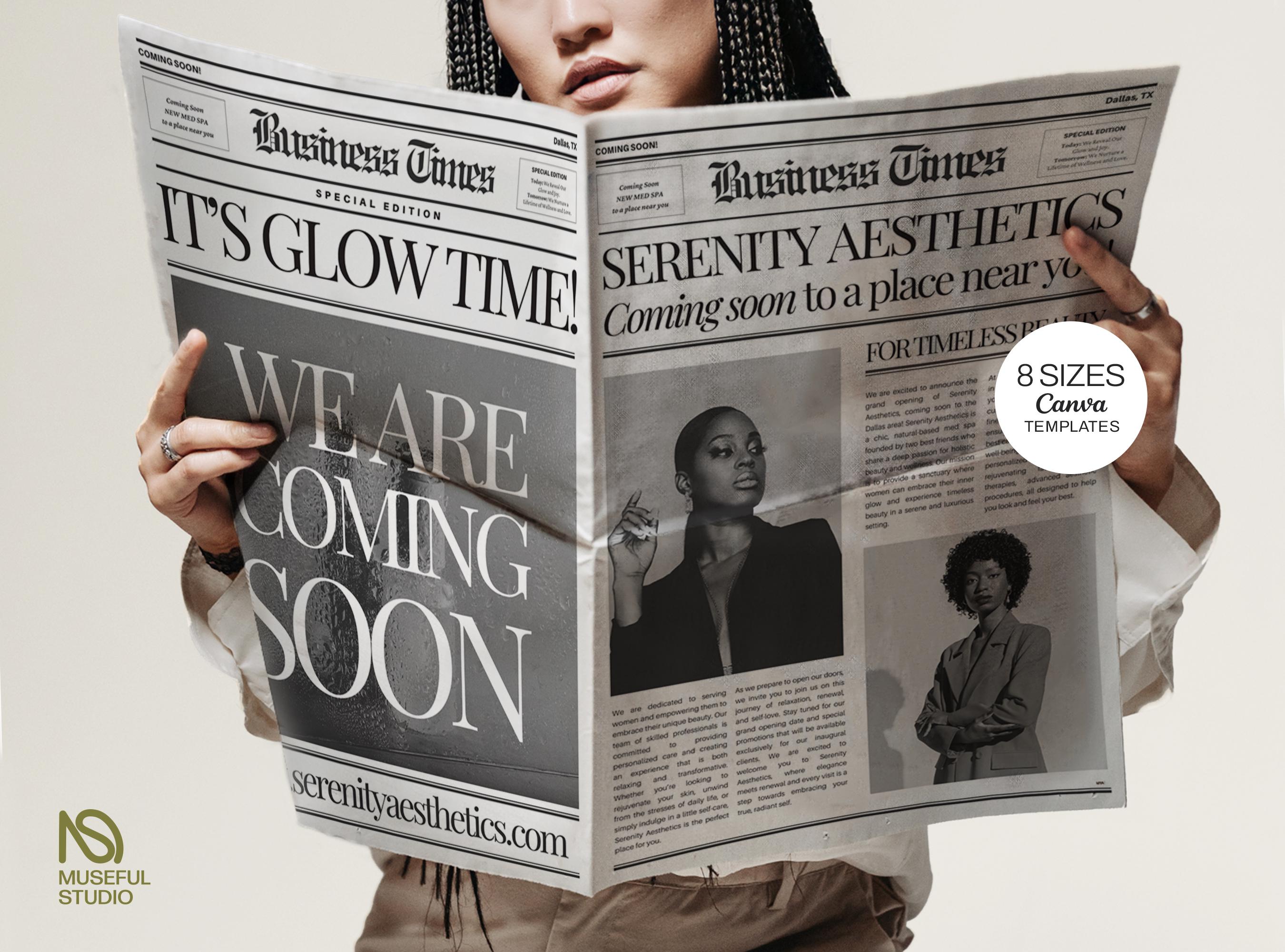 Med Spa Canva Business Newspaper Template, Custom Newspaper for ...