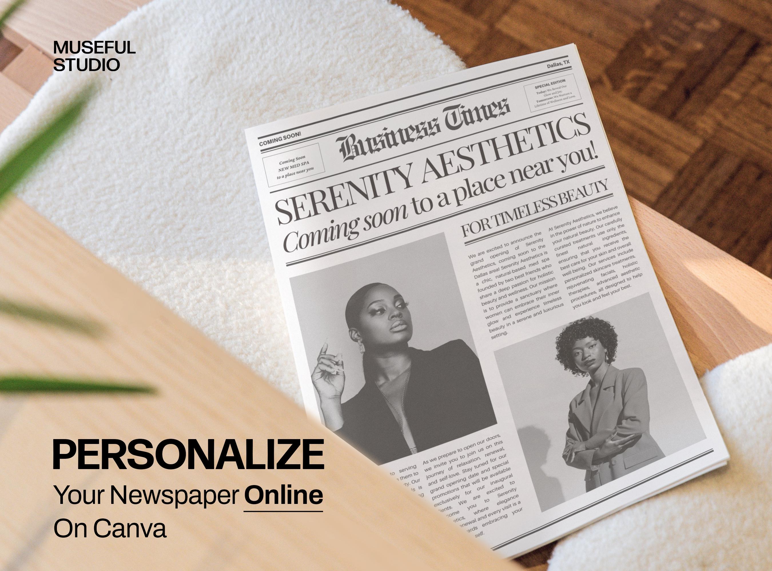 Med Spa Business Newspaper Template: Botox & Filler Branding (canva, 8 ...