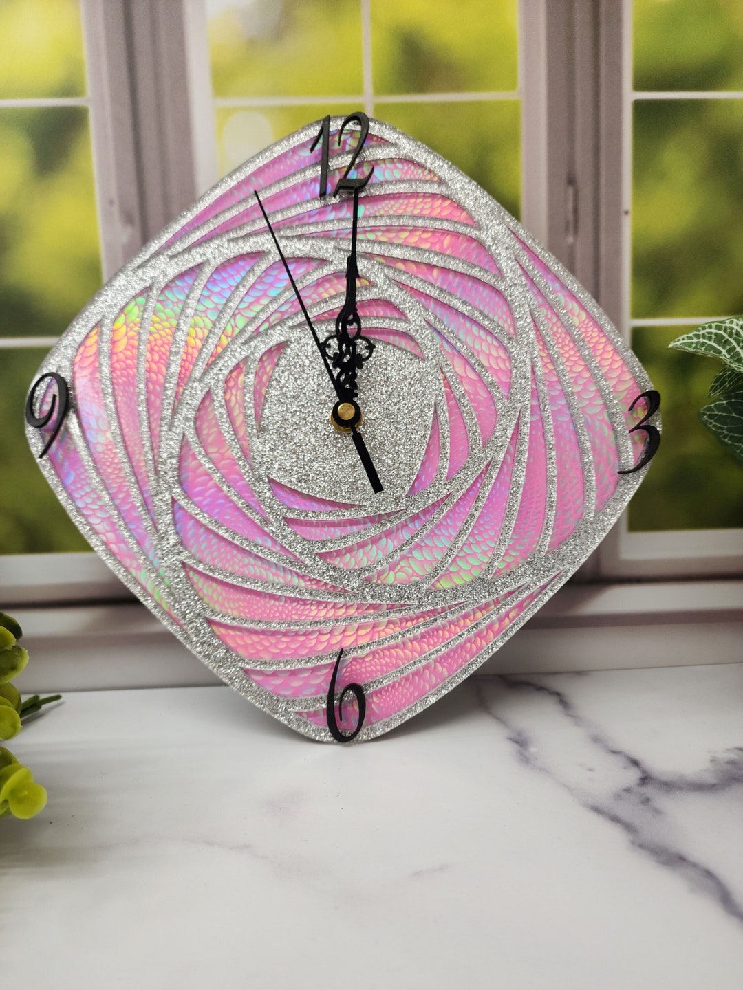 Pink Holographic Swirl & Glitter Wall Clock - Etsy