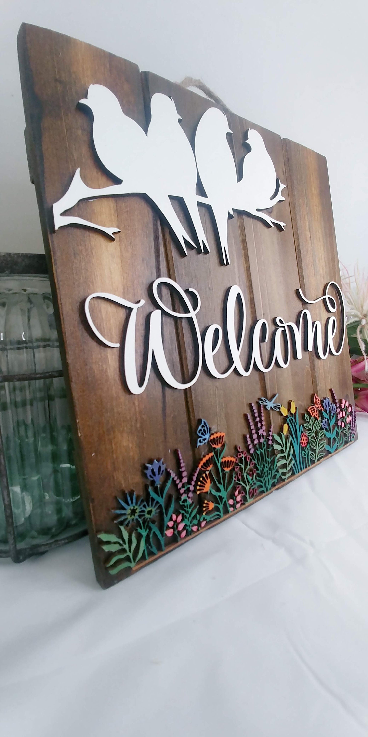 Floral and Birds Welcome Sign - Etsy