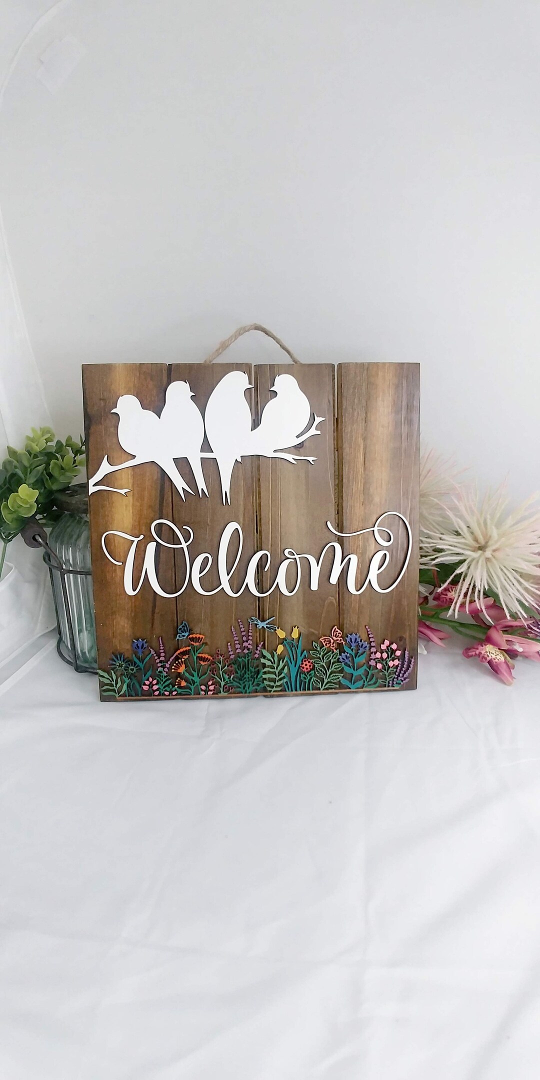 Floral and Birds Welcome Sign - Etsy