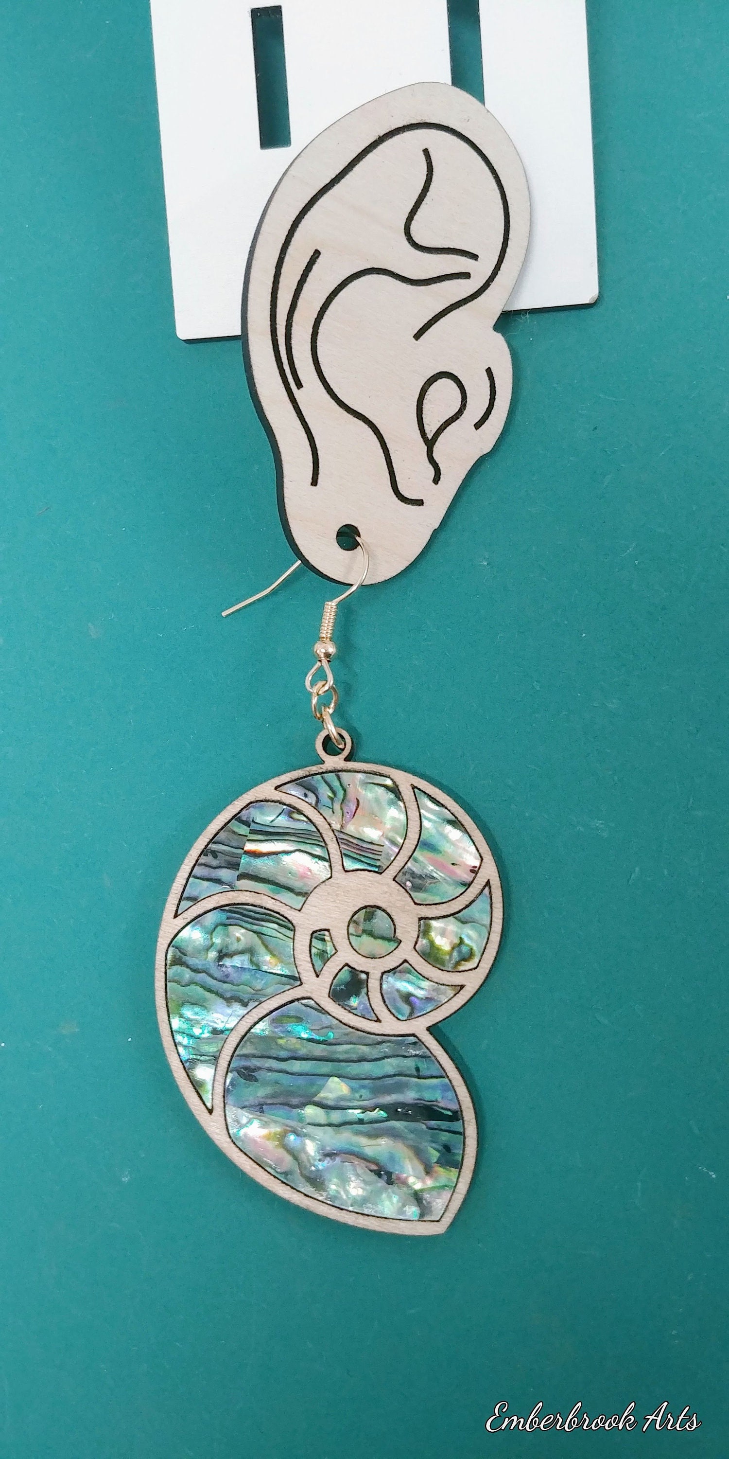 Abalone Shell Inlay & Birch Wood Shell Shaped Earrings - Etsy