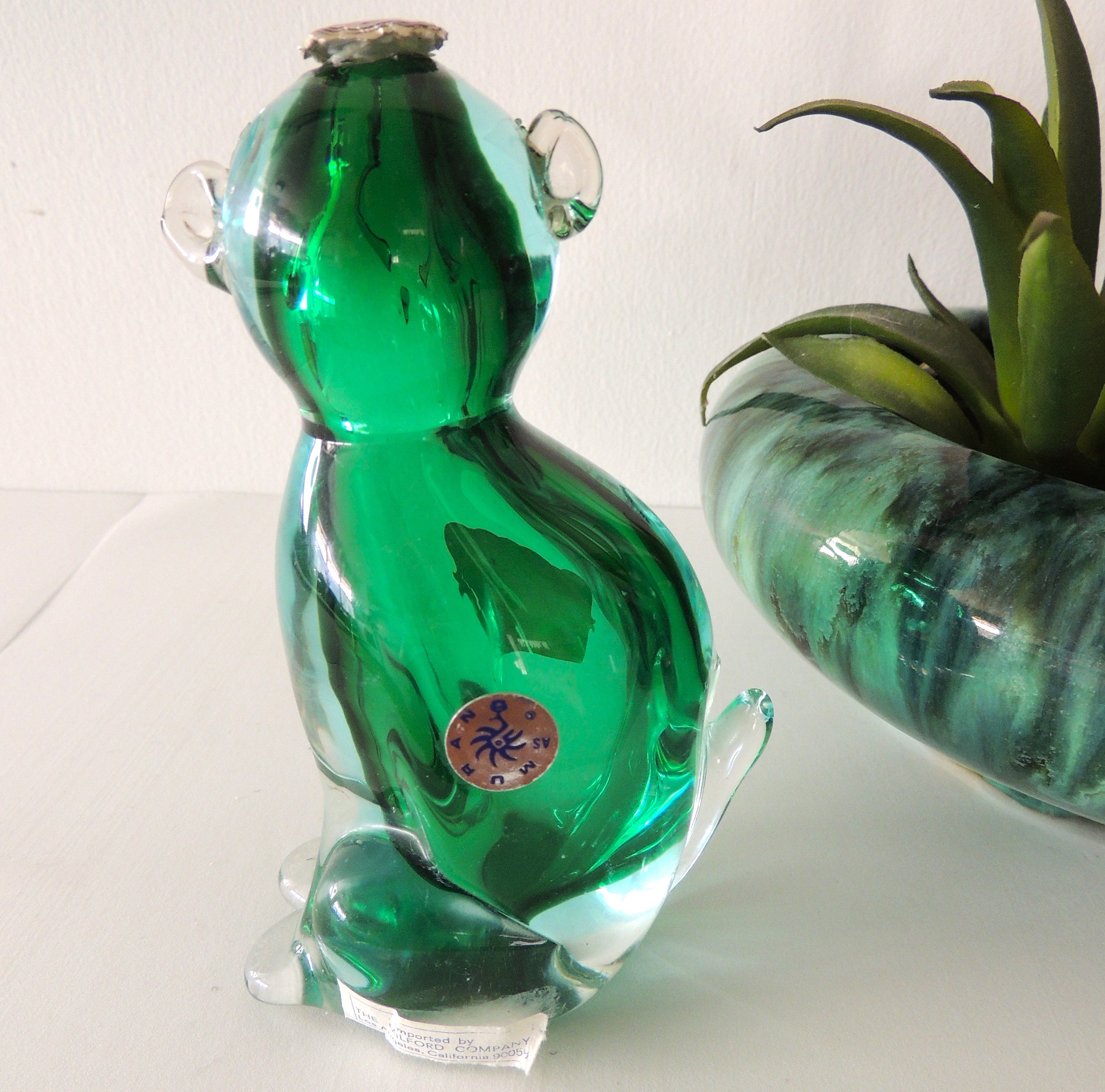 Archimede Seguso Murano Glass Drioli Cat Bottle Decanter Green Liquor ...