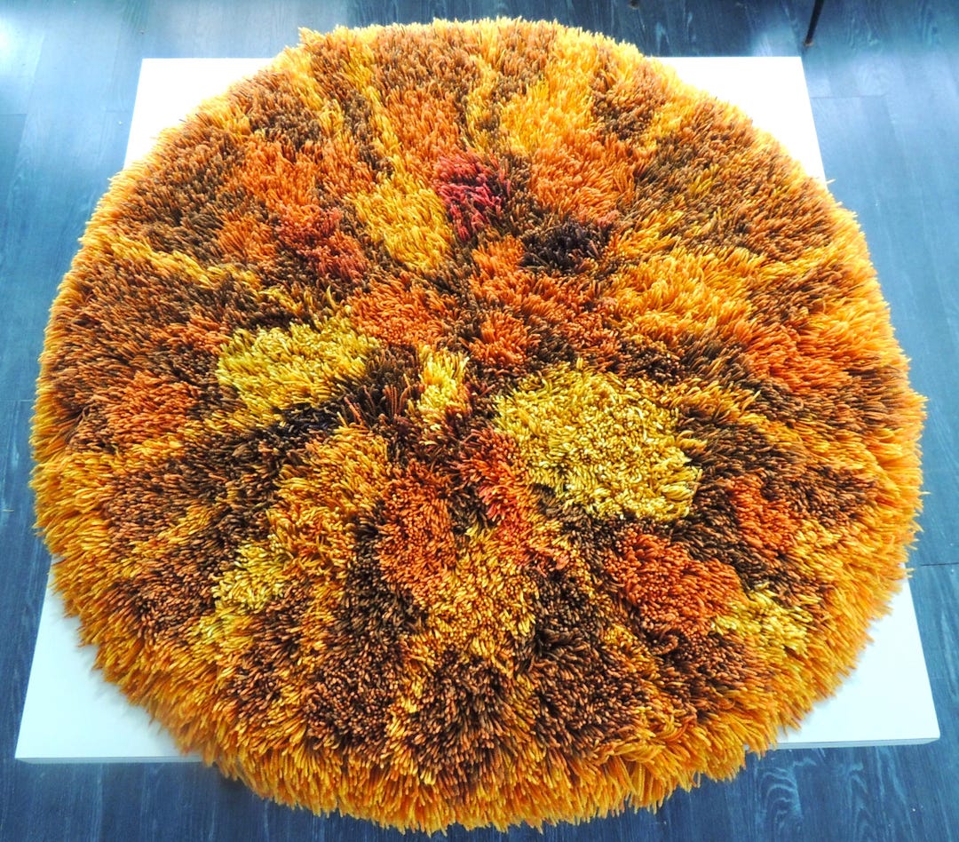 Mid Century Wool Latch Hook Rug Wall Decor Shag Floor Covering Fiber ...