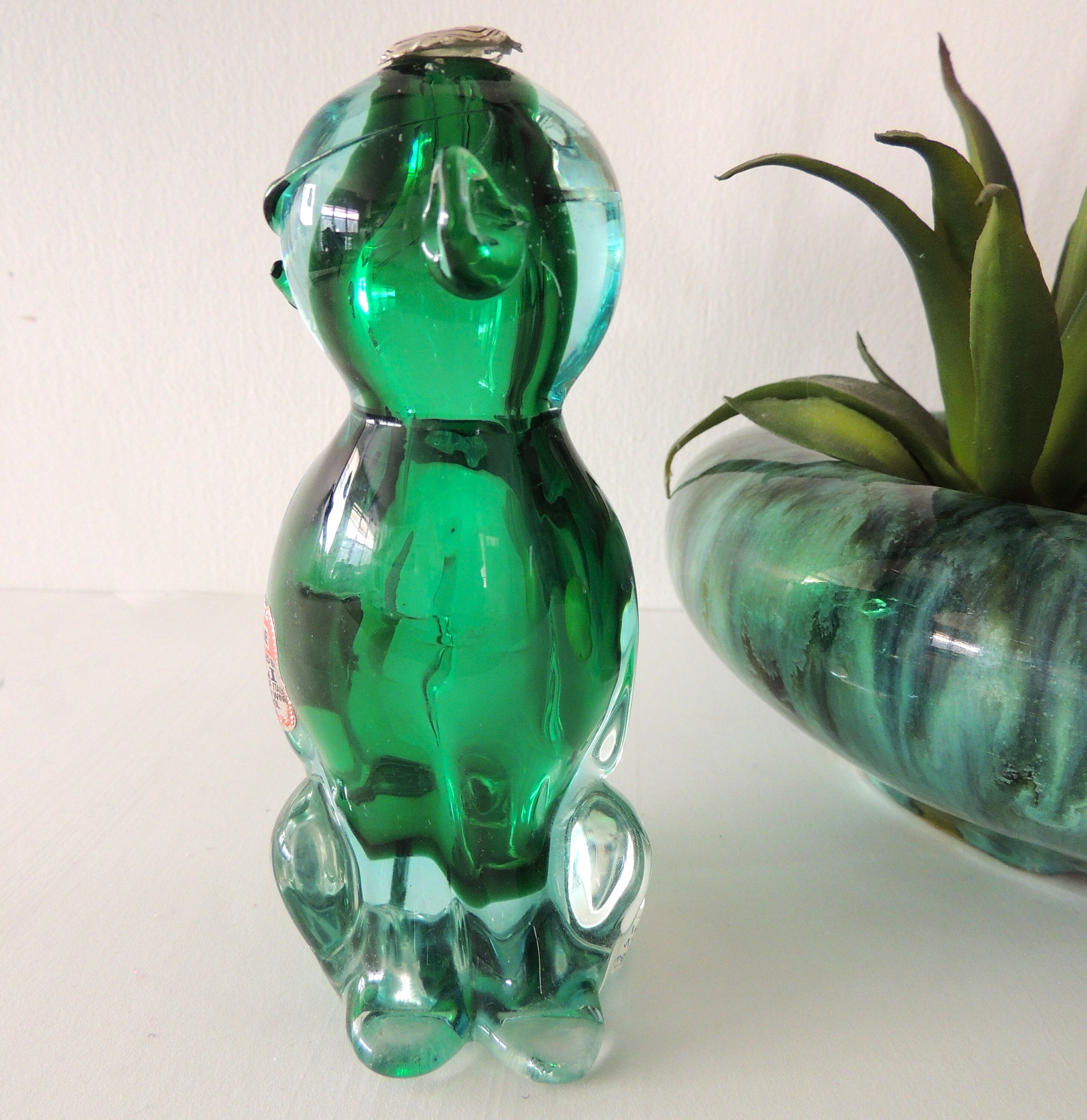 Archimede Seguso Murano Glass Drioli Cat Bottle Decanter Green Liquor ...