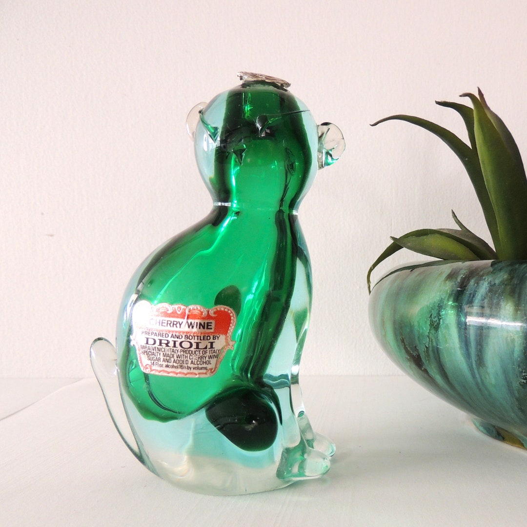 Archimede Seguso Murano Glass Drioli Cat Bottle Decanter Green Liquor ...