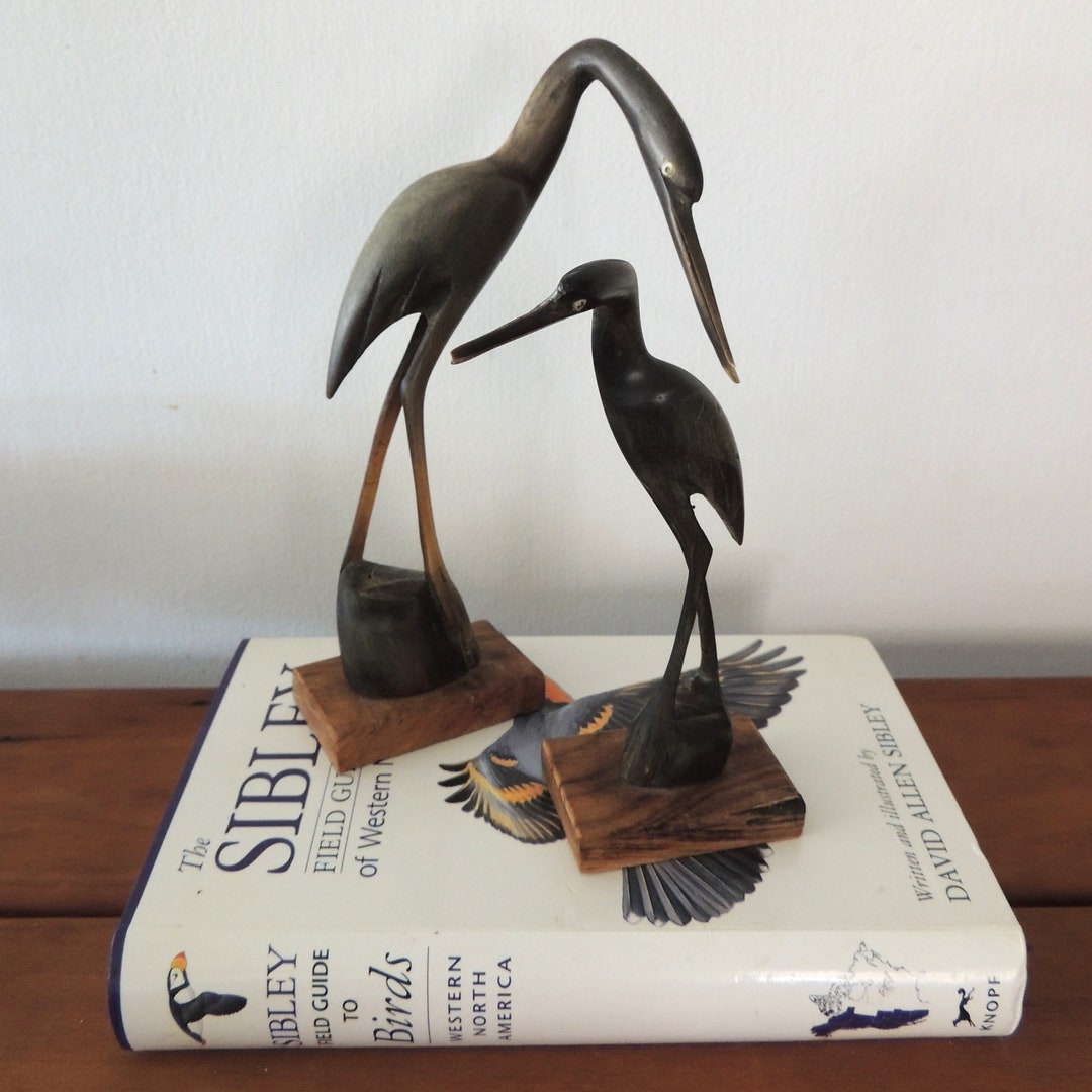 Hand Carved Wood Bird Figures Heron Egret Wading Bird Statues Home ...
