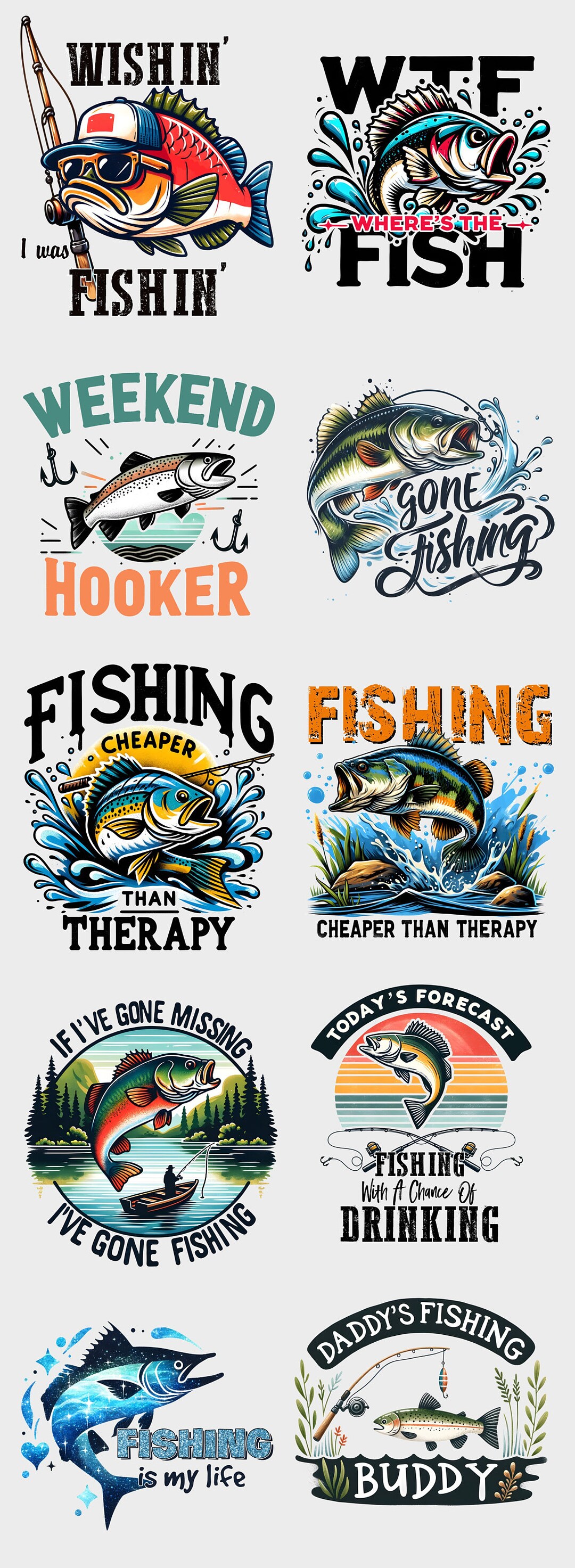 Fishing DTF Transfers Bundle, Includes 10 Ready to Press Transfers ...
