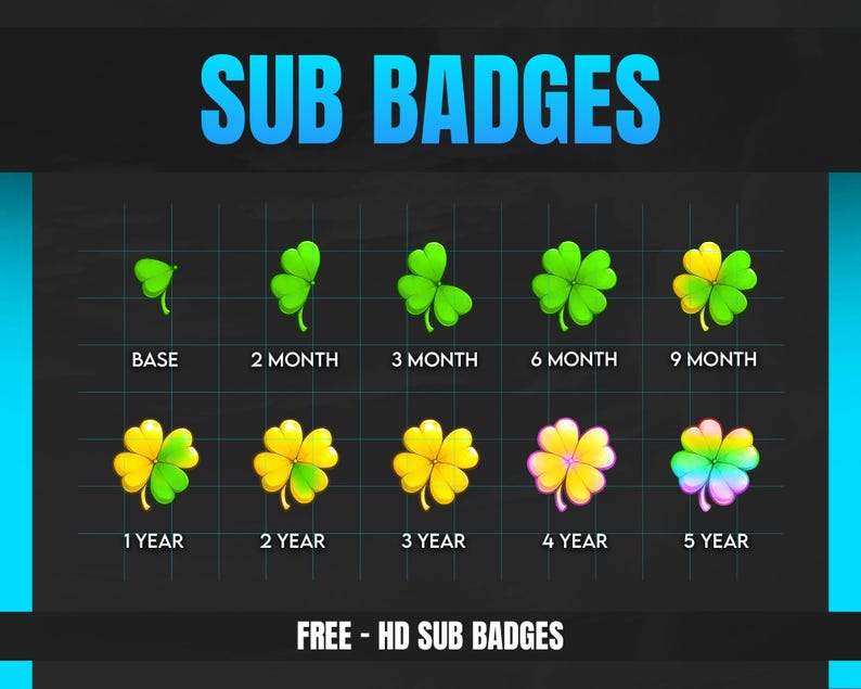 FOUR LEAF CLOVER [ Sub Badges ] Designed for Twitch, Discord, Sub ...