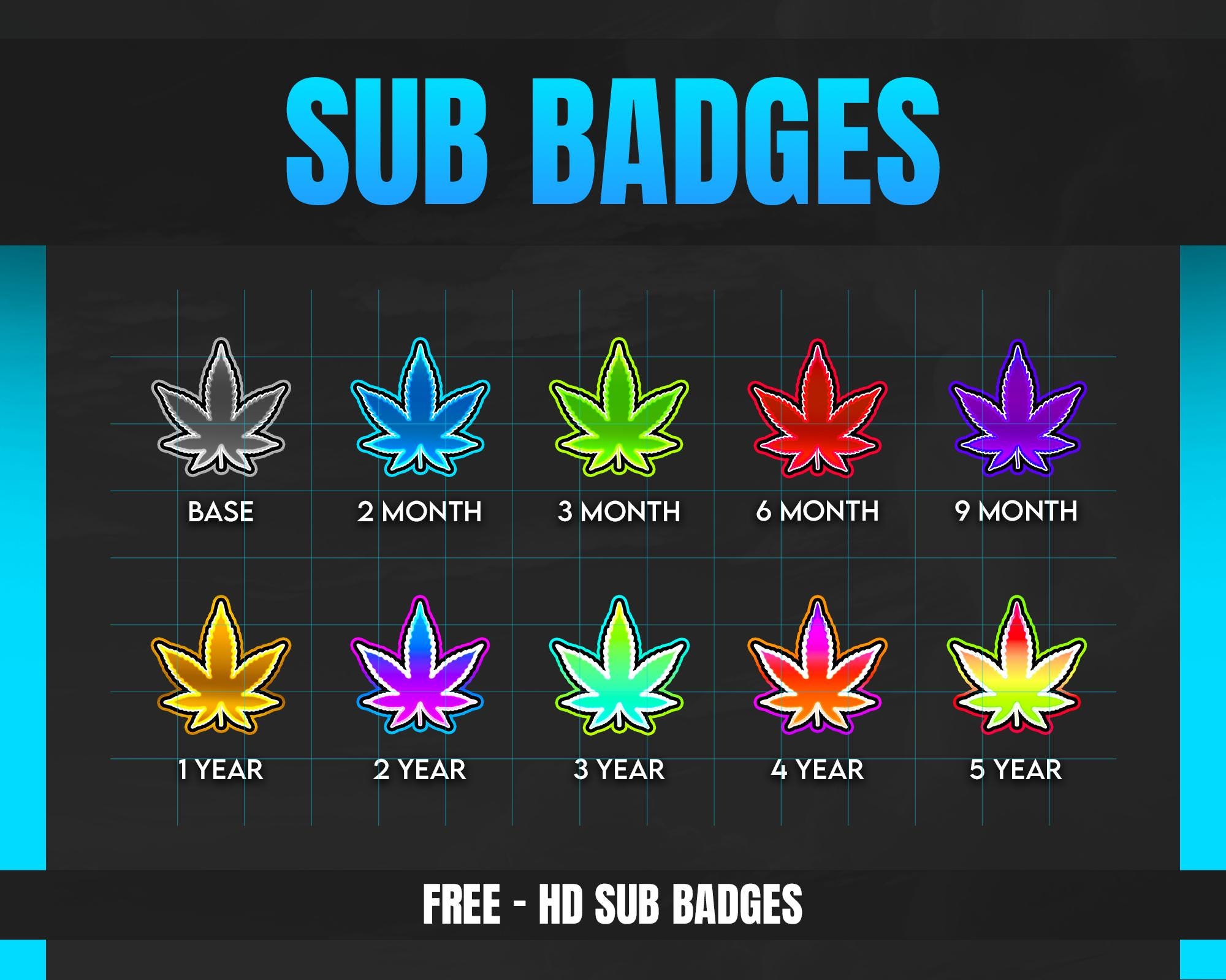 WEED LEAF [ Sub Badges ] Designed for Twitch, Discord, Sub, Streamers ...