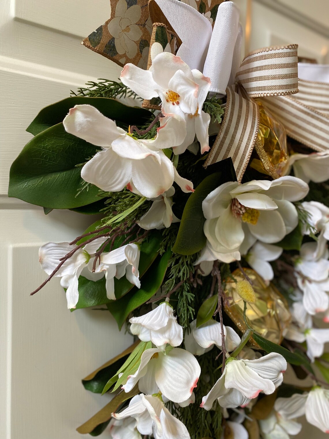 Jeweled Magnolia and Dogwood Swag, Front Door Decor, Mothers Day Gift ...