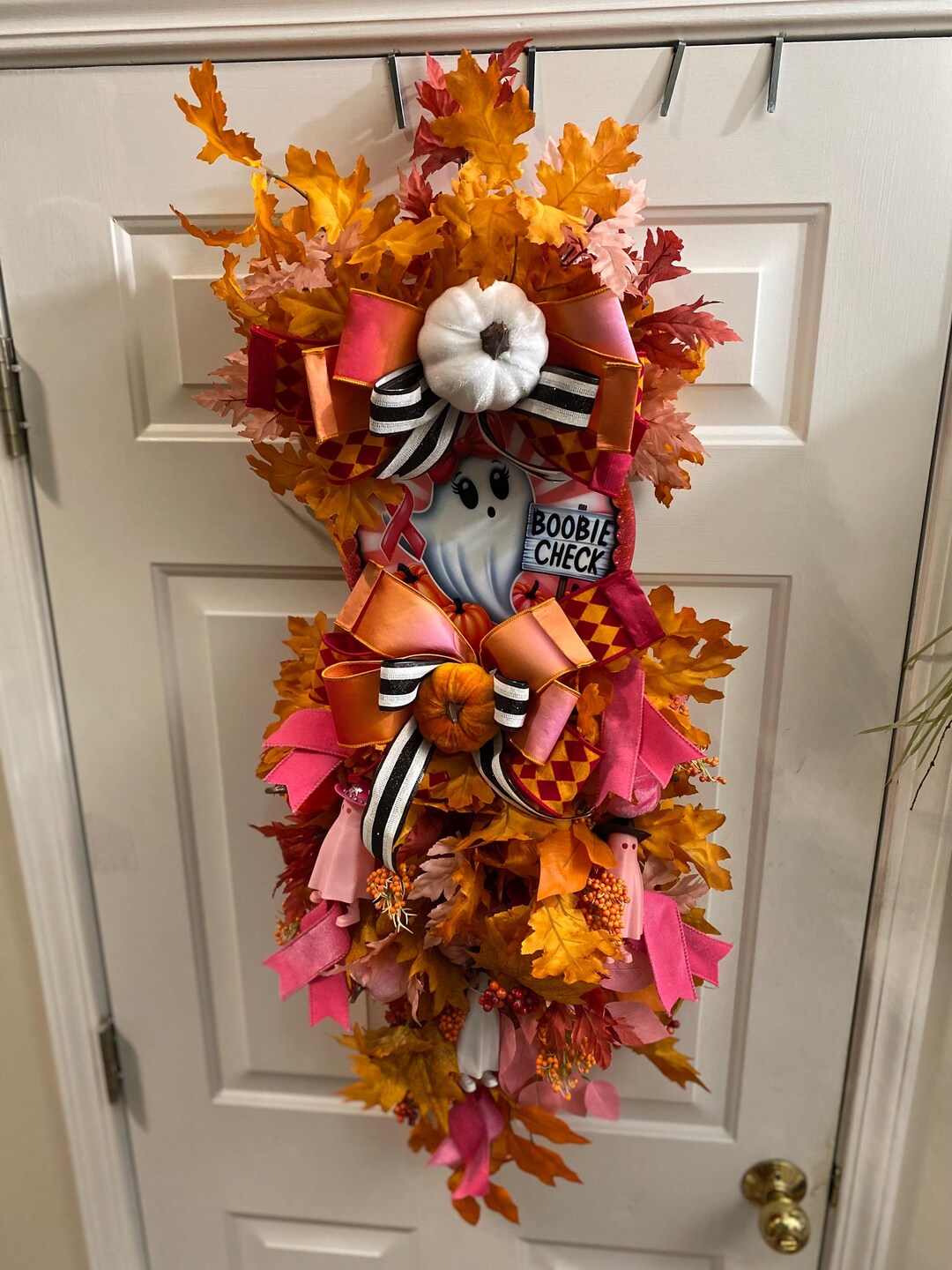 Breast Cancer Awareness and Halloween Swag Wreath Door Hanger, Pink and ...