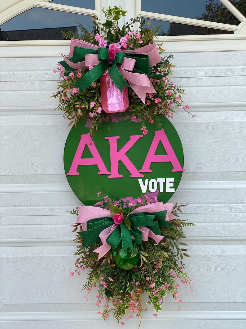 Pink and Green Door Hanger, AKA Inspired Wreath, Sorority Decor, Luxury ...