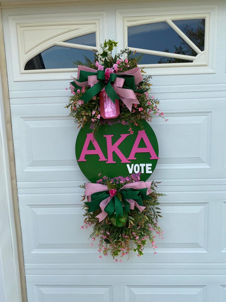 Pink and Green Door Hanger, AKA Inspired Wreath, Sorority Decor, Luxury ...