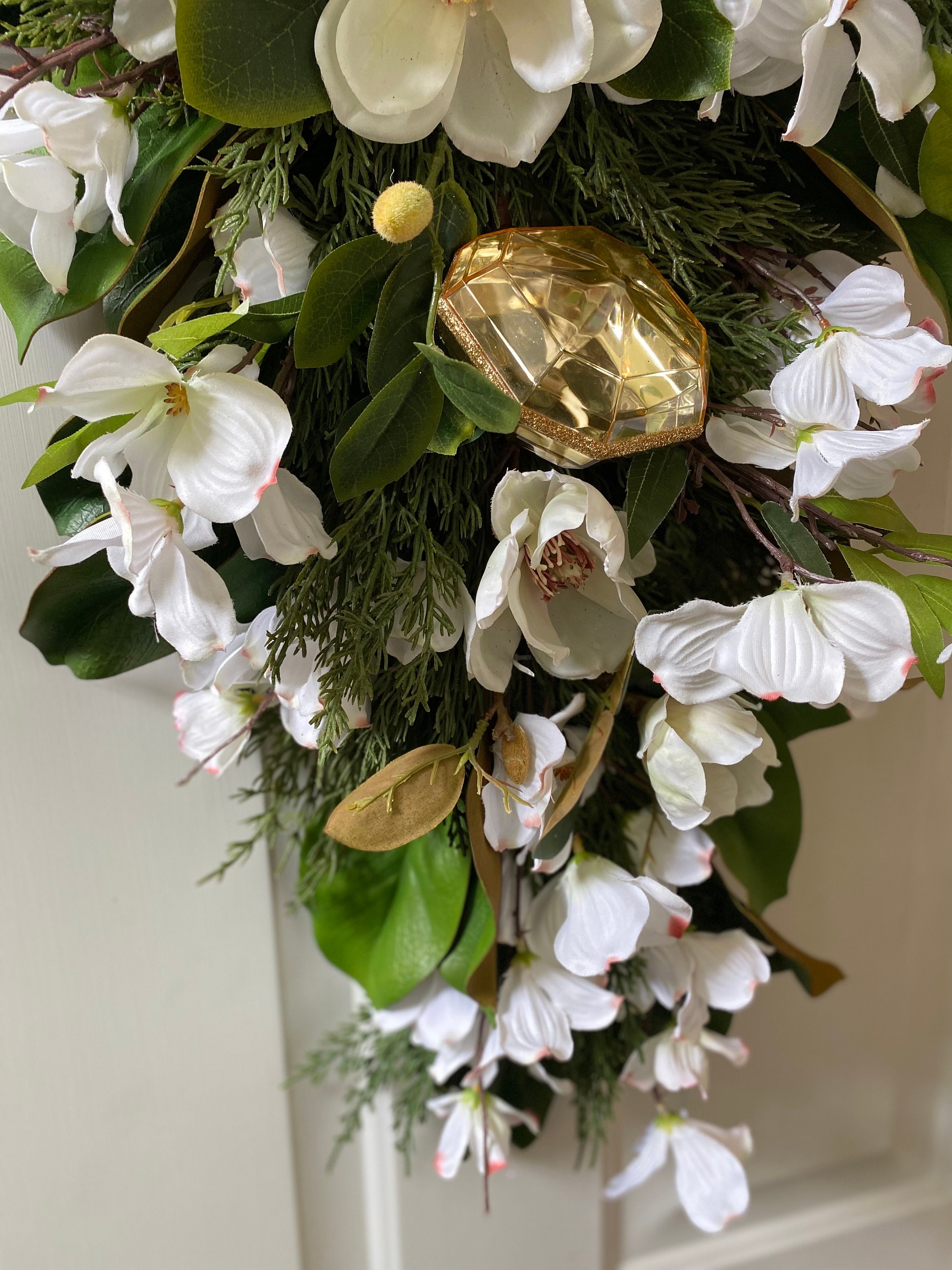 Jeweled Magnolia and Dogwood Swag, Front Door Decor, Mothers Day Gift ...