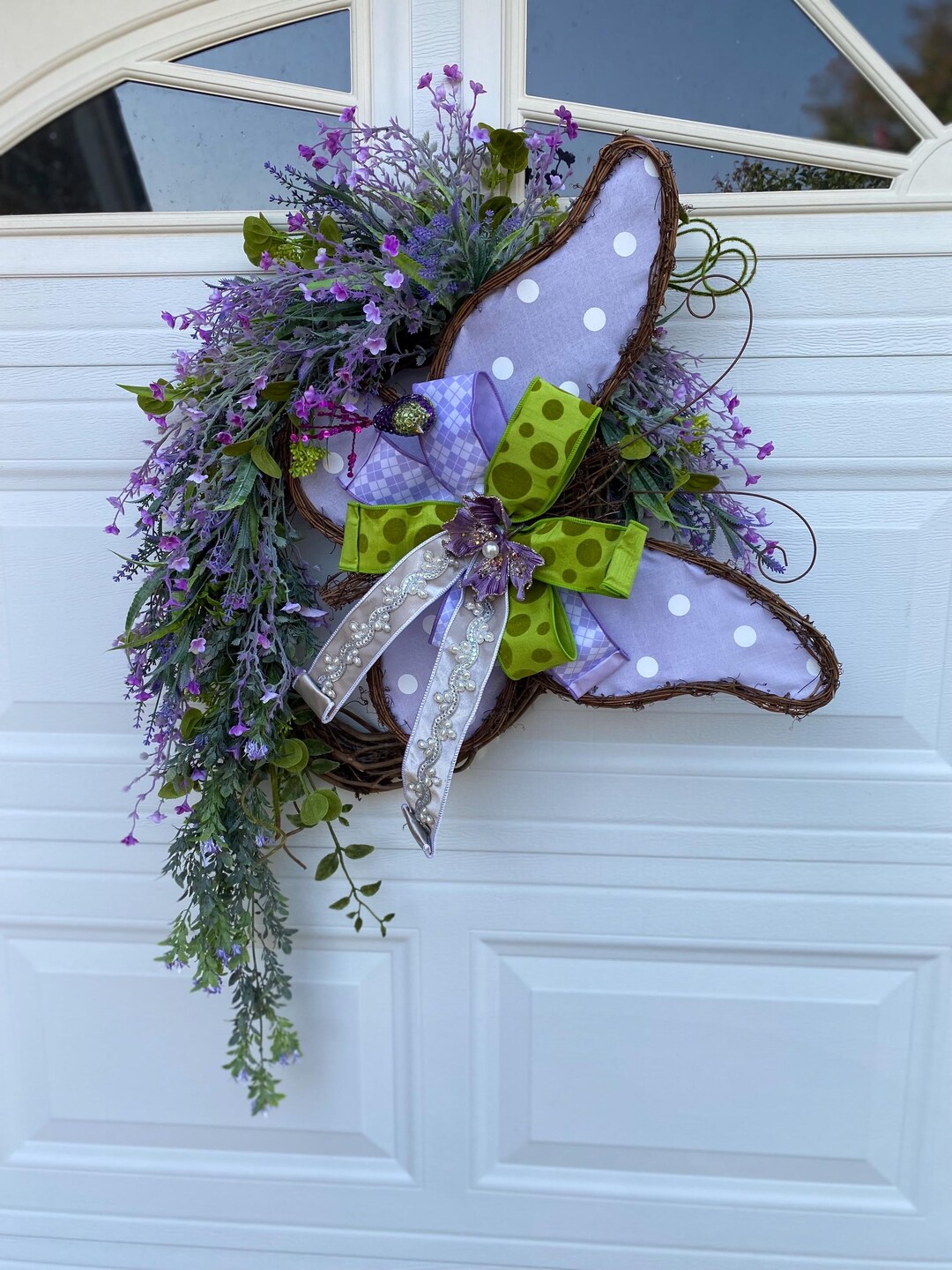 XL Lavender Butterfly Wreath: Jeweled Bird & Poppy, Moss Greenery - Etsy