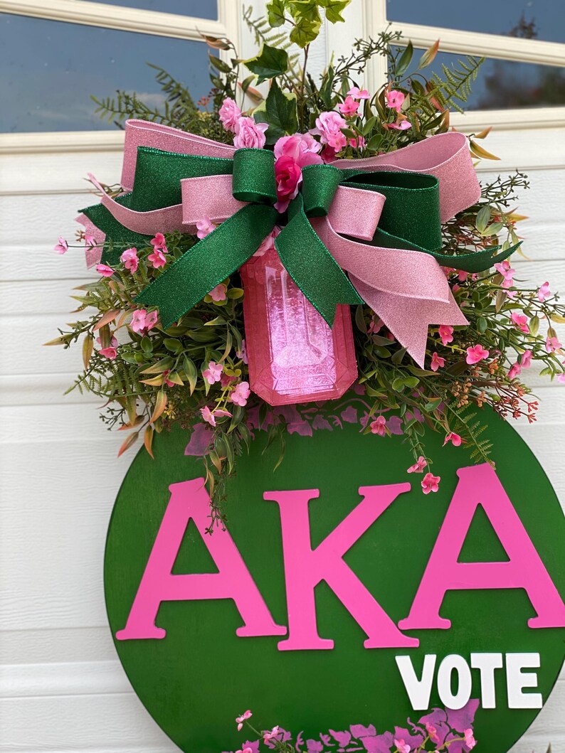 Pink and Green Door Hanger, AKA Inspired Wreath, Sorority Decor, Luxury ...