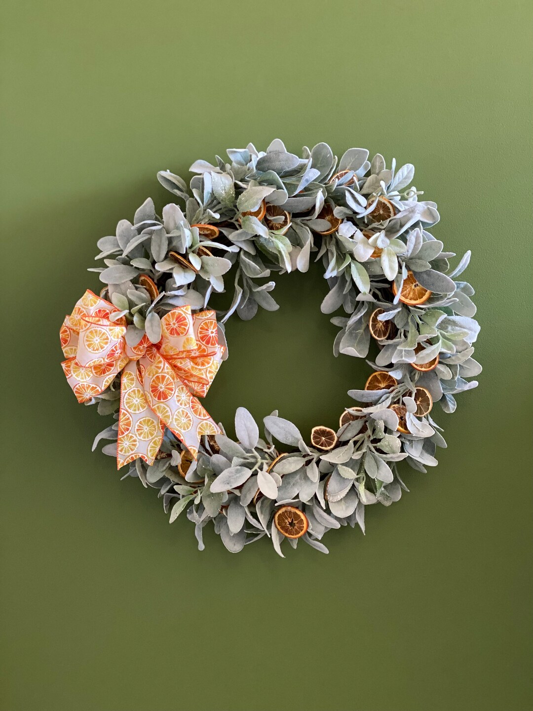Lambs Ear Wreath With Dried Citrus Decor for Door or Wall - Etsy