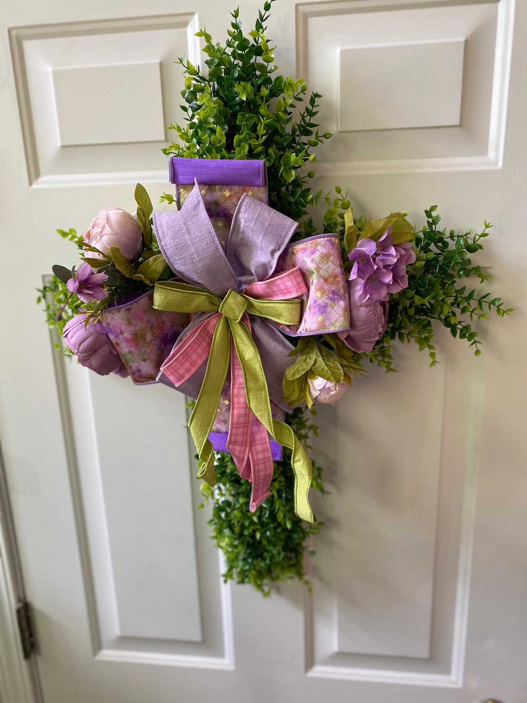 Spring Cross Wreath, Greenery Cross, Easter Cross, Spring Cross ...