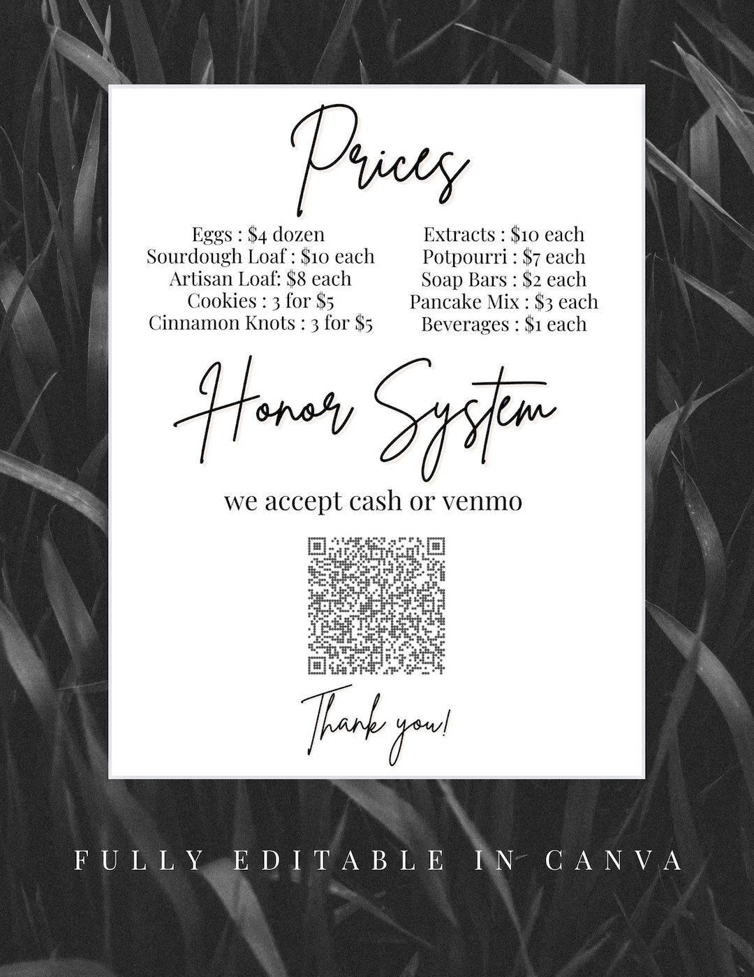Honor System Prices and Payment Template | Farmstead Template | Canva ...