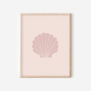 Pink Sea Shell Print, Beach Shell Printable Wall Art, Danish Pastel ...
