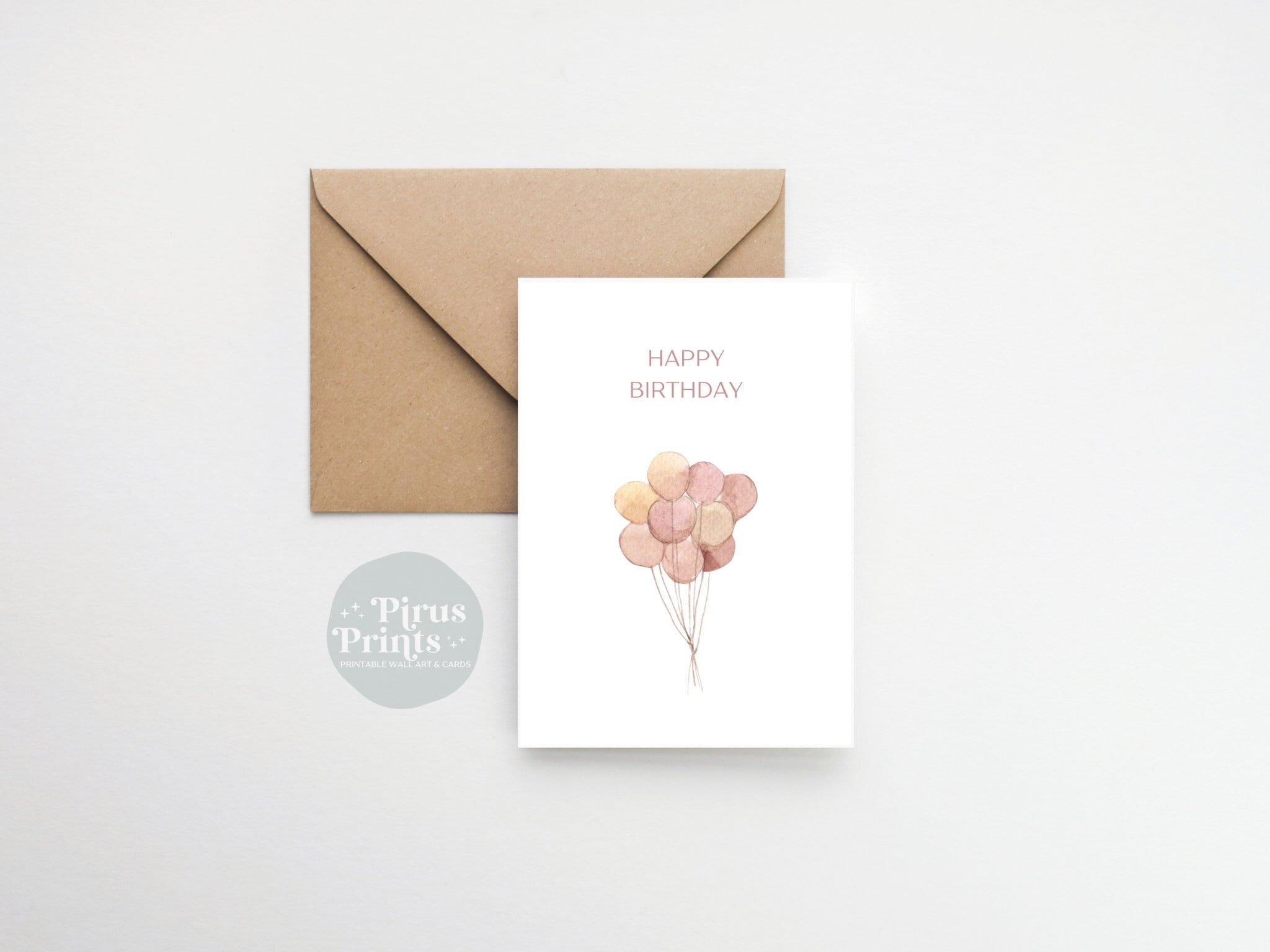 Printable Balloon Birthday Card, Minimal Watercolor Pink Balloons ...