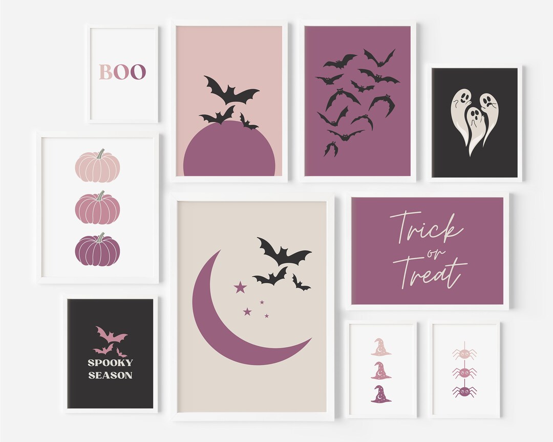 Purple Halloween Gallery Wall Print Set, Printable Wall Art Bundle ...