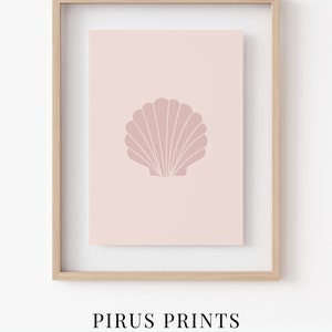 Pink Sea Shell Print, Beach Shell Printable Wall Art, Danish Pastel ...