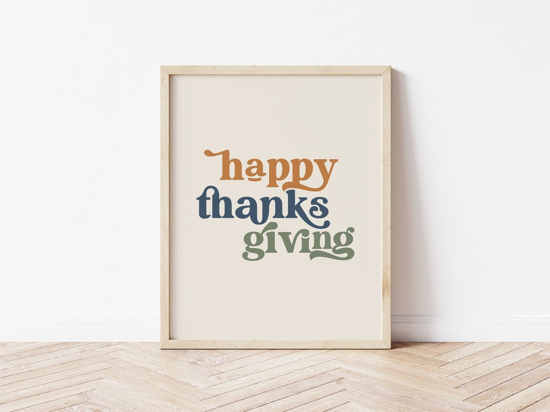 Happy Thanksgiving Print, Retro Thanksgiving Poster, Printable ...