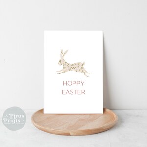 Printable Easter Card, Minimal Floral Hopping Bunny Rabbit Greeting ...