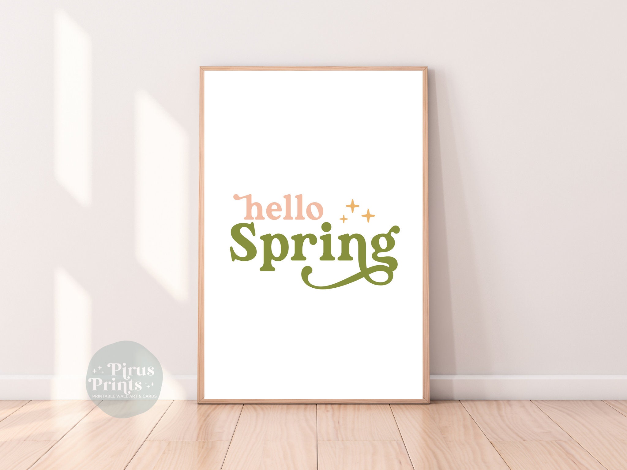 Hello Spring Print Typography Printable Wall Art Pink and - Etsy