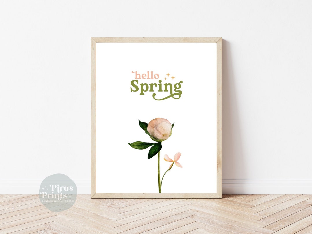 Hello Spring Print, Watercolor Peony Flower Printable Wall Art ...