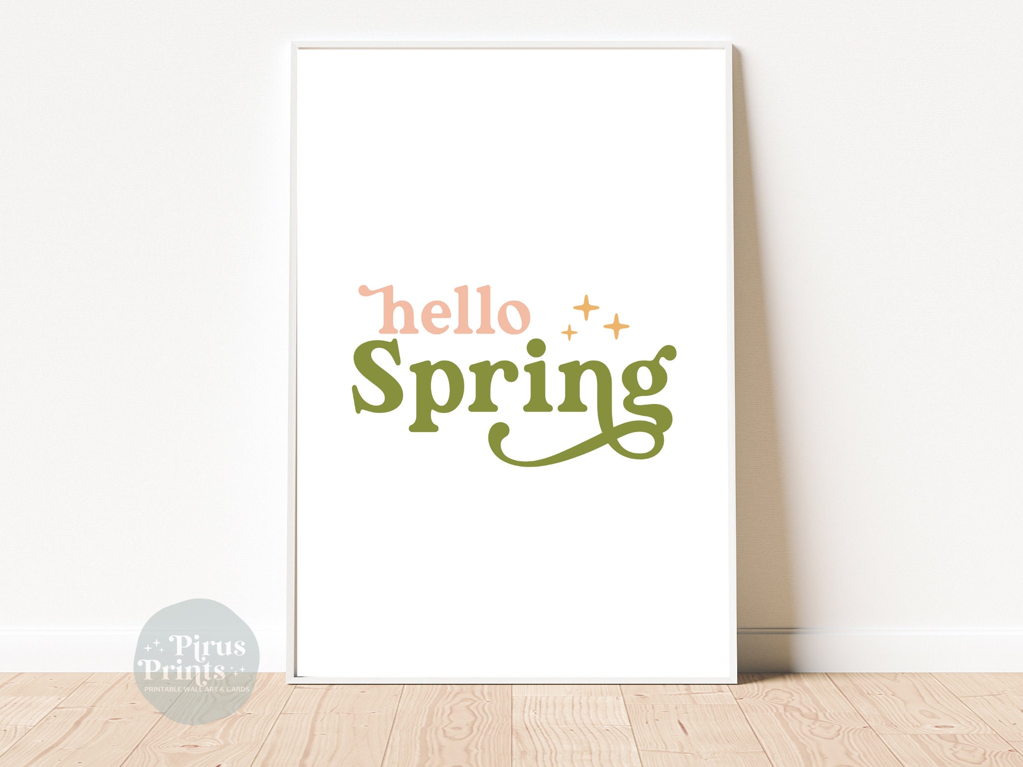 Hello Spring Print Typography Printable Wall Art Pink and - Etsy