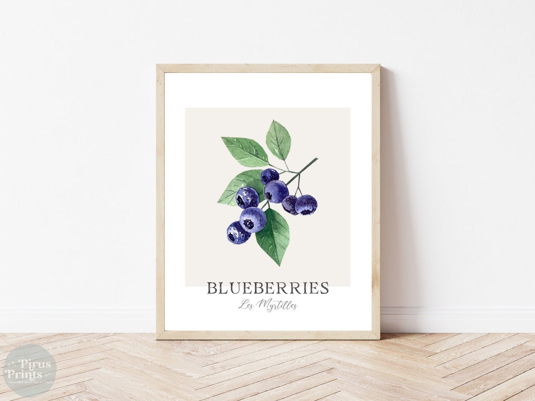 Blueberries Print, Printable Kitchen Wall Art, Watercolor Botanical ...