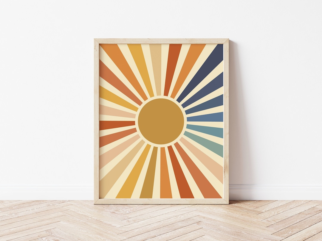 Boho Sun Print, Groovy Sun Printable Wall Art, Boho Sun Decor, Colorful ...