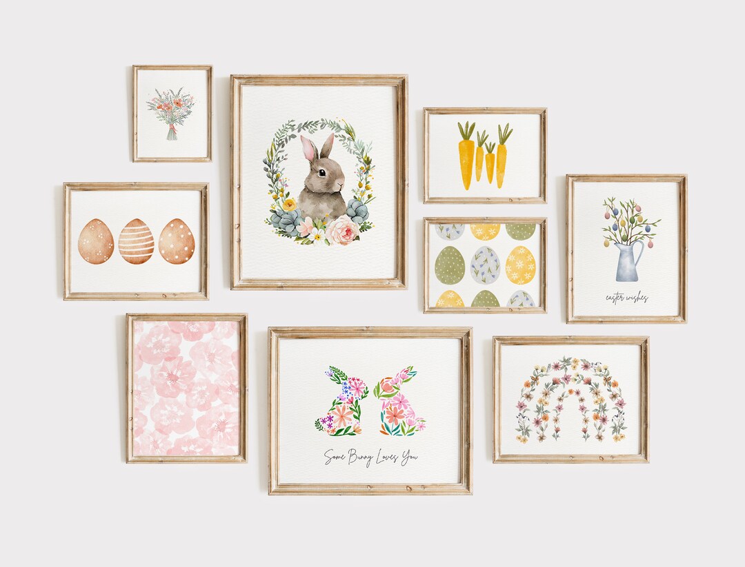 Easter Gallery Wall Art Set of 9 Prints, Easter Printable Wall Art ...