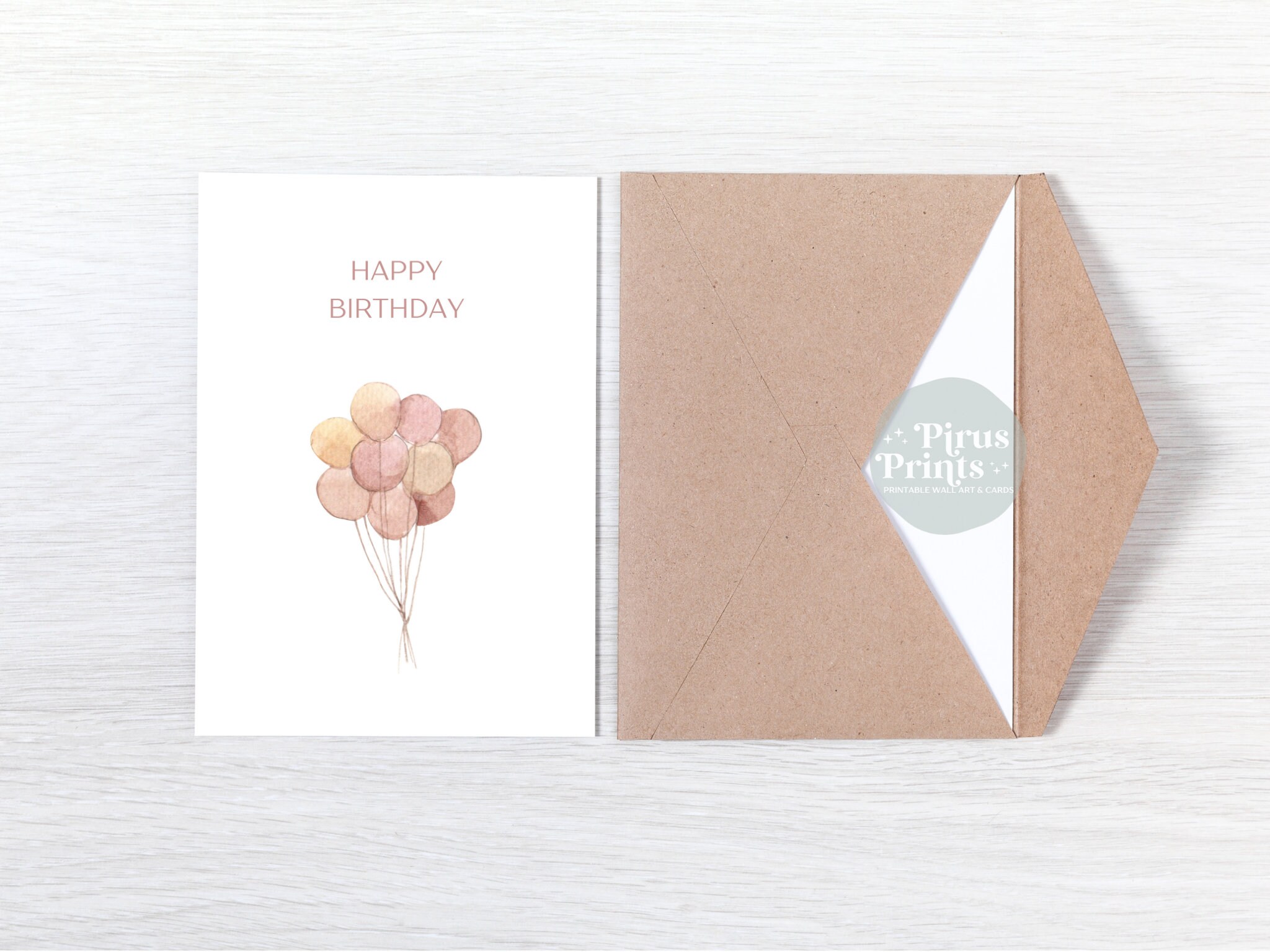 Printable Balloon Birthday Card, Minimal Watercolor Pink Balloons ...