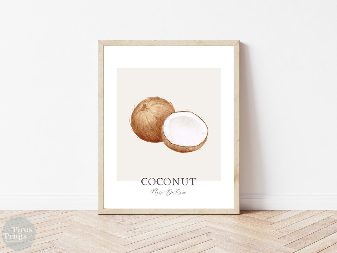 Coconut Print, Printable Kitchen Wall Art, Watercolor Coconut Wall ...