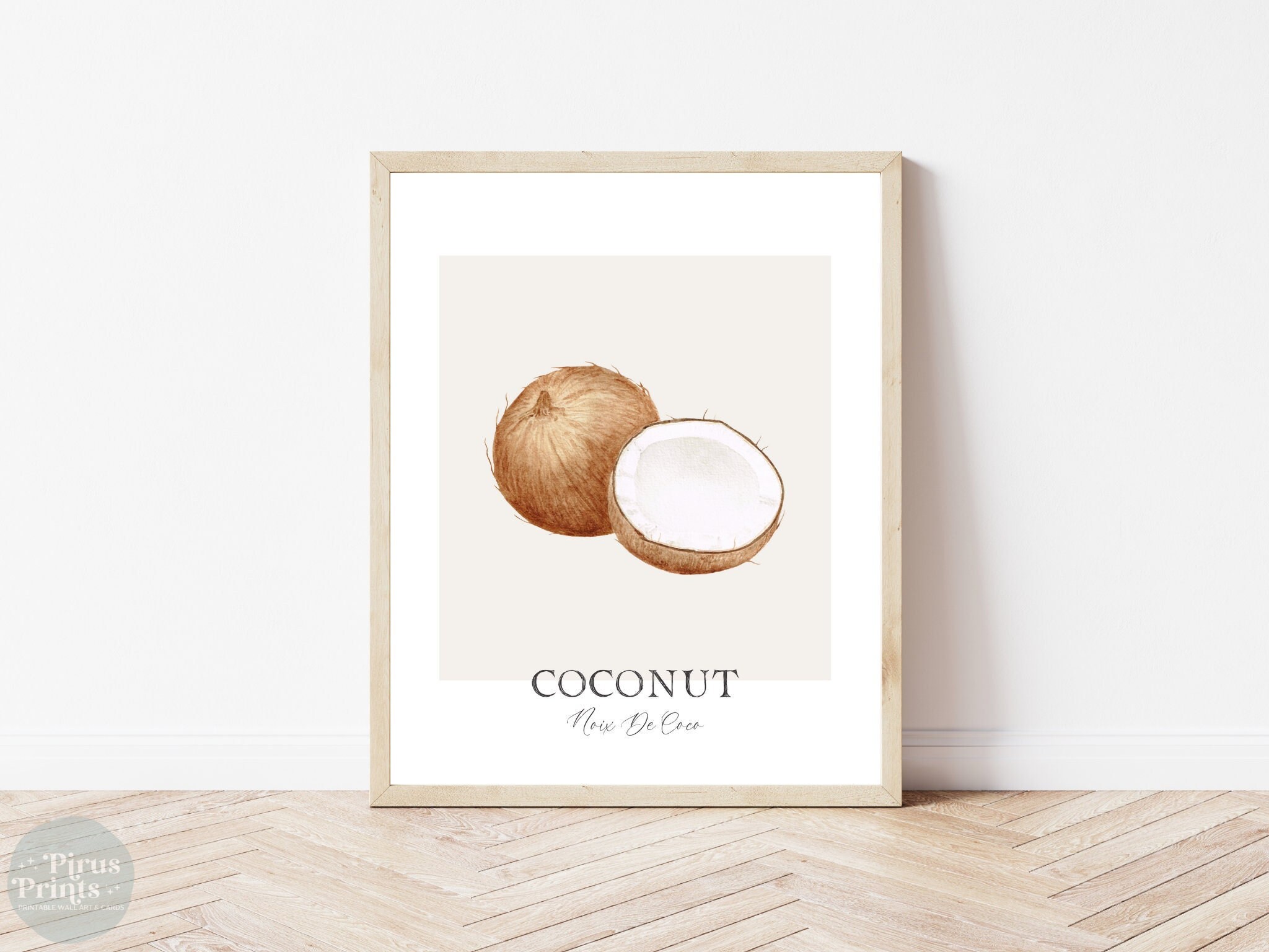 Coconut Print, Printable Kitchen Wall Art, Watercolor Coconut Wall ...