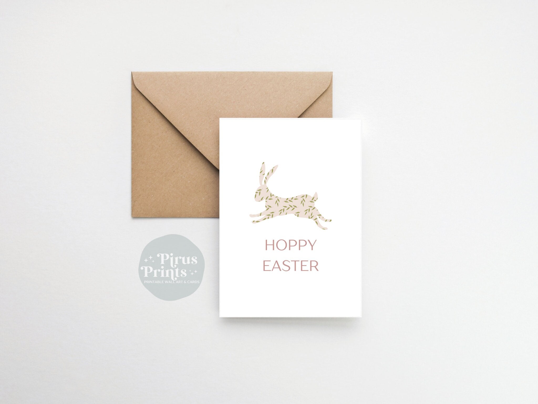 Printable Easter Card Minimal Floral Hopping Bunny Rabbit - Etsy