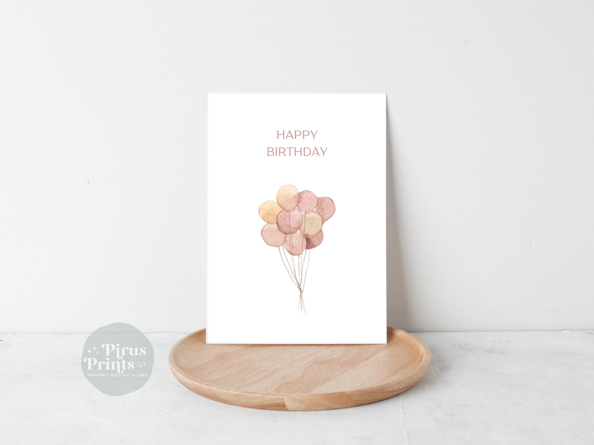 Printable Balloon Birthday Card, Minimal Watercolor Pink Balloons ...