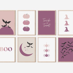 Purple Halloween Gallery Wall Print Set, Printable Wall Art Bundle ...